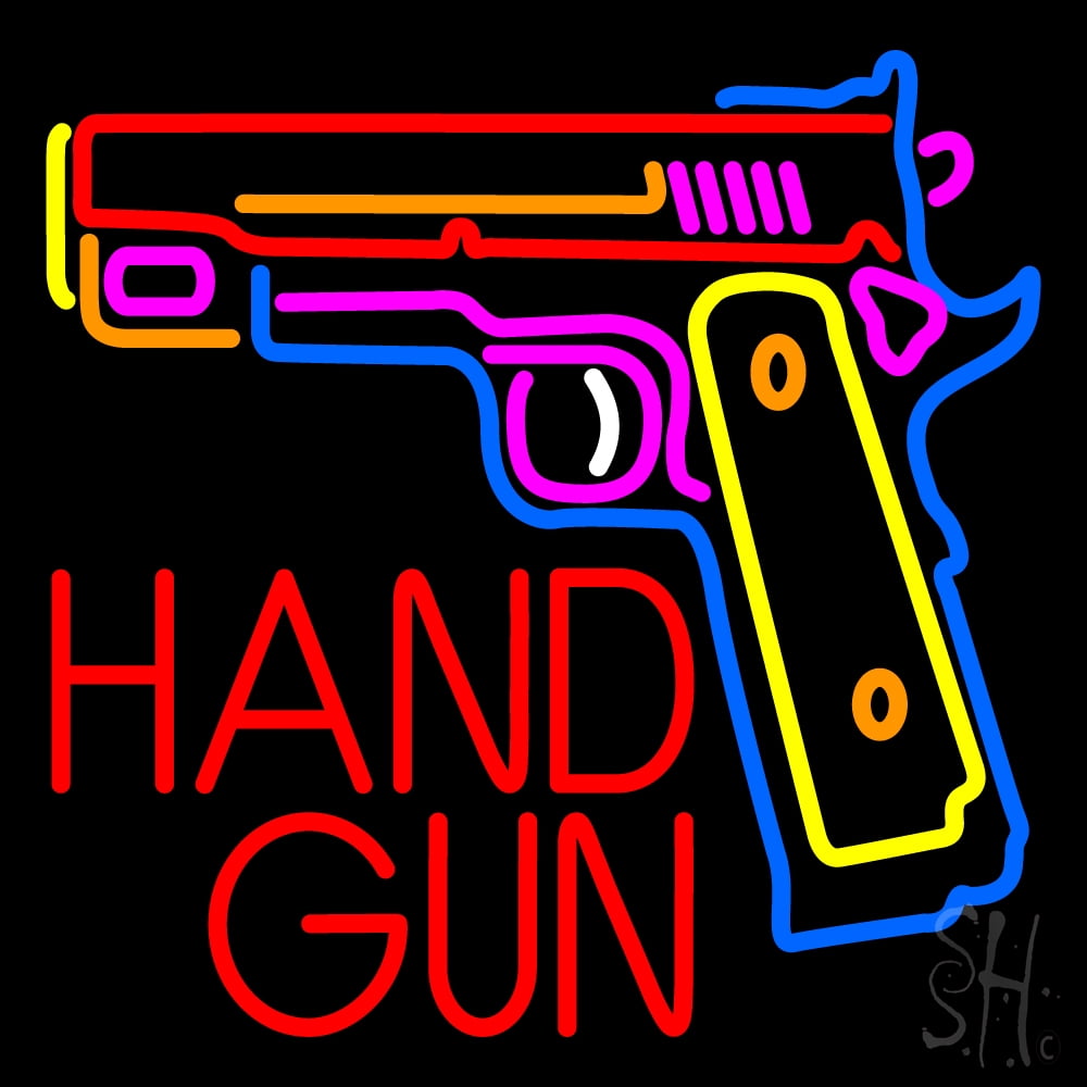 Hand Gun LED Neon Sign 24 x 24 - inches, Black Square Cut Acrylic ...
