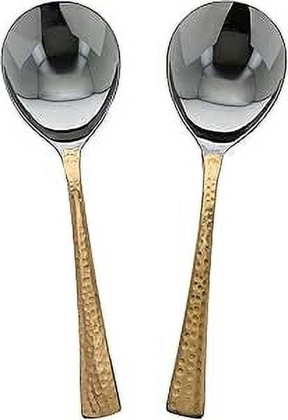 Hand Hammered Flatware Party Set Serving Spoons Stainless with Copper ...