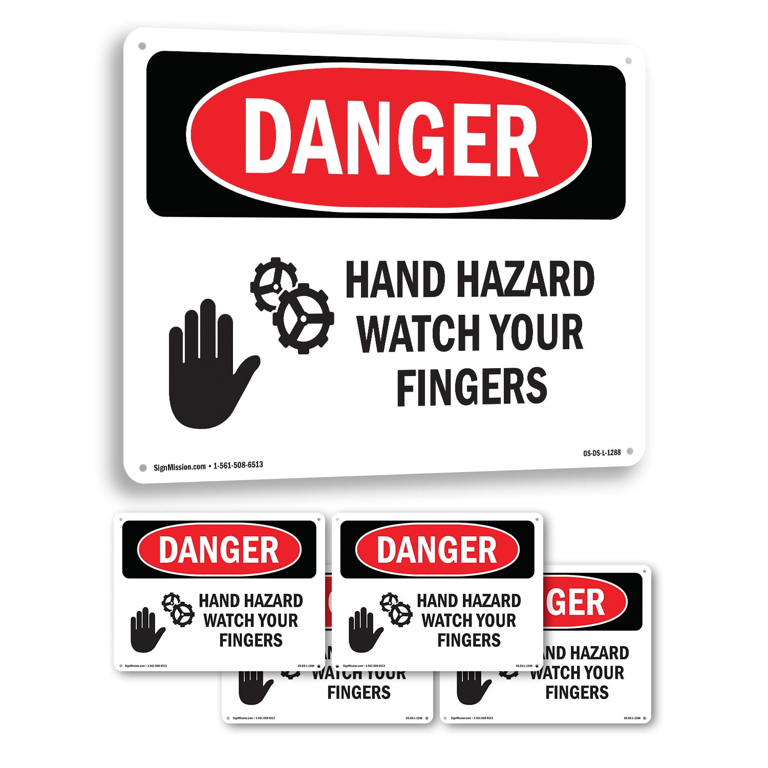 Hand Hazard Watch Your Fingers OSHA Danger Aluminum Sign 18 Inch x 12 ...