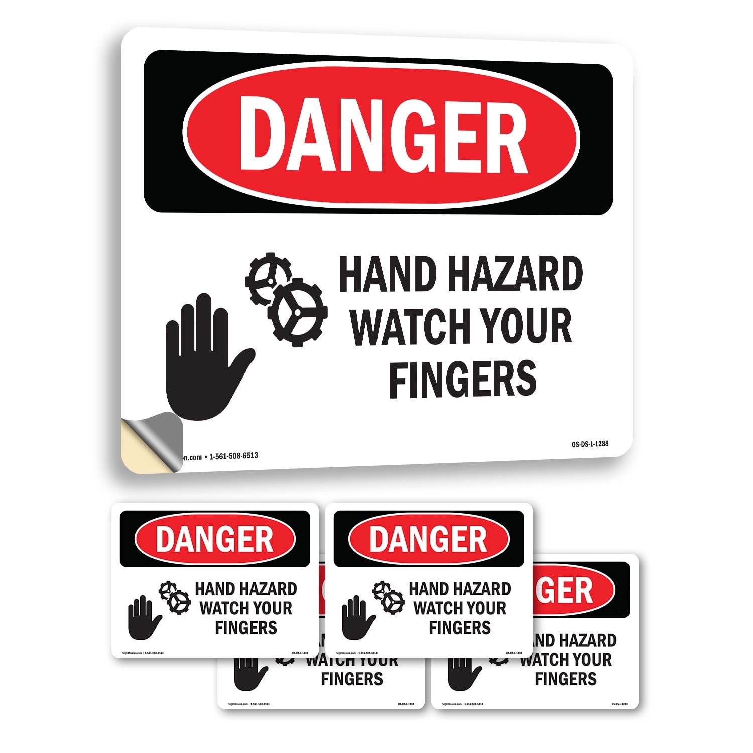 Hand Hazard Watch Your Fingers OSHA Danger Vinyl Decal Label 24 Inch x ...