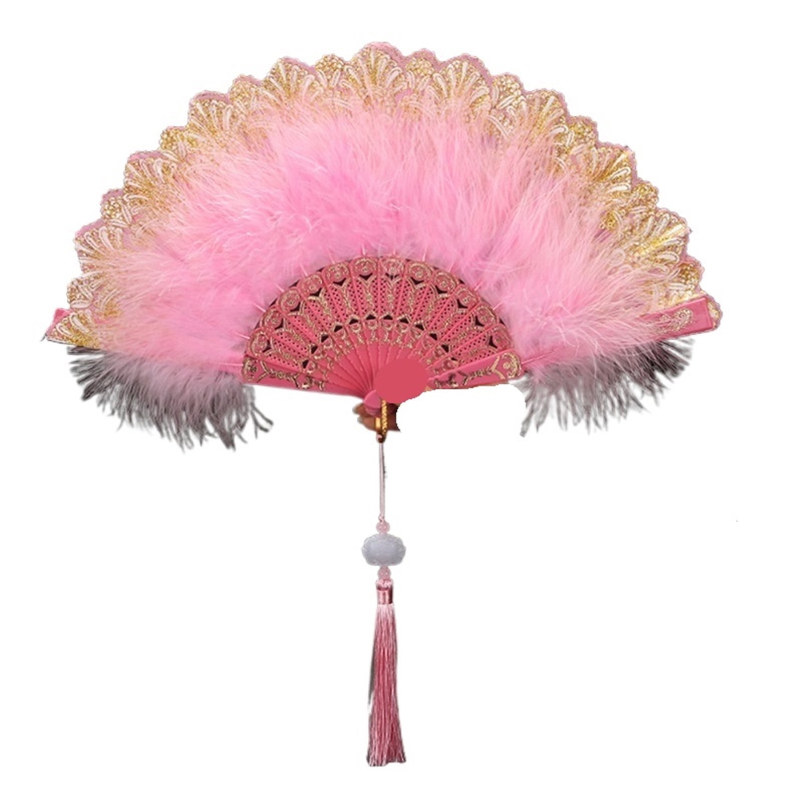 Hand Held Feather Folding Fans Soft Wedding Party Gift Girls Dance Lace ...