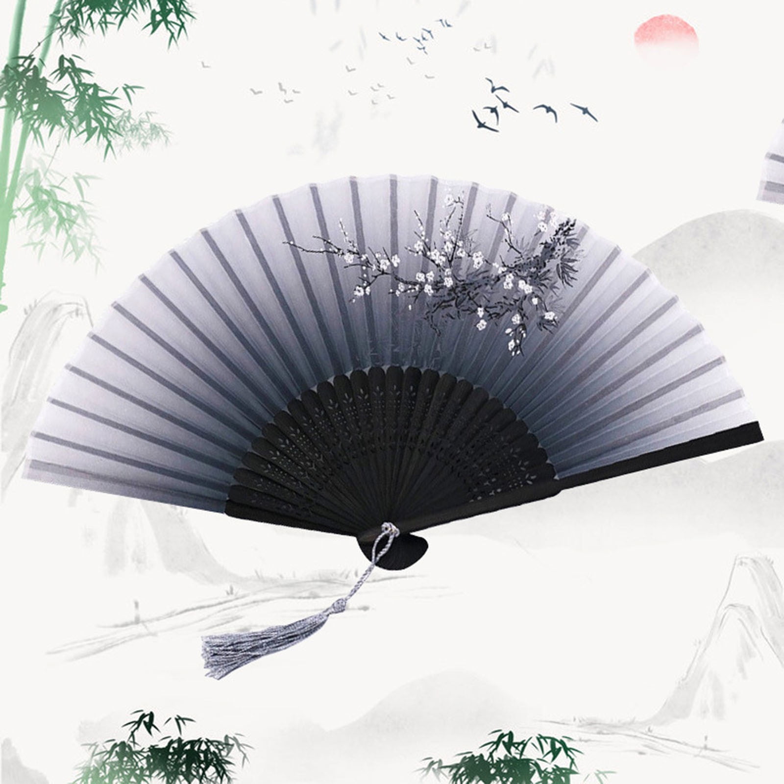 Hand Held Silk Folding Fans with Bamboo Frame - Oriental Chinese ...