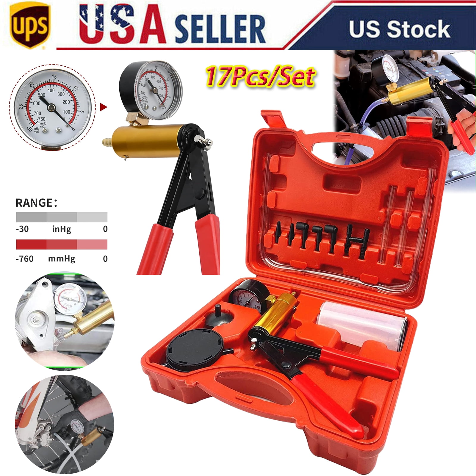 Hand Held Vacuum Pump Tester & Brake Bleeder Kit – Complete Brake Fluid ...