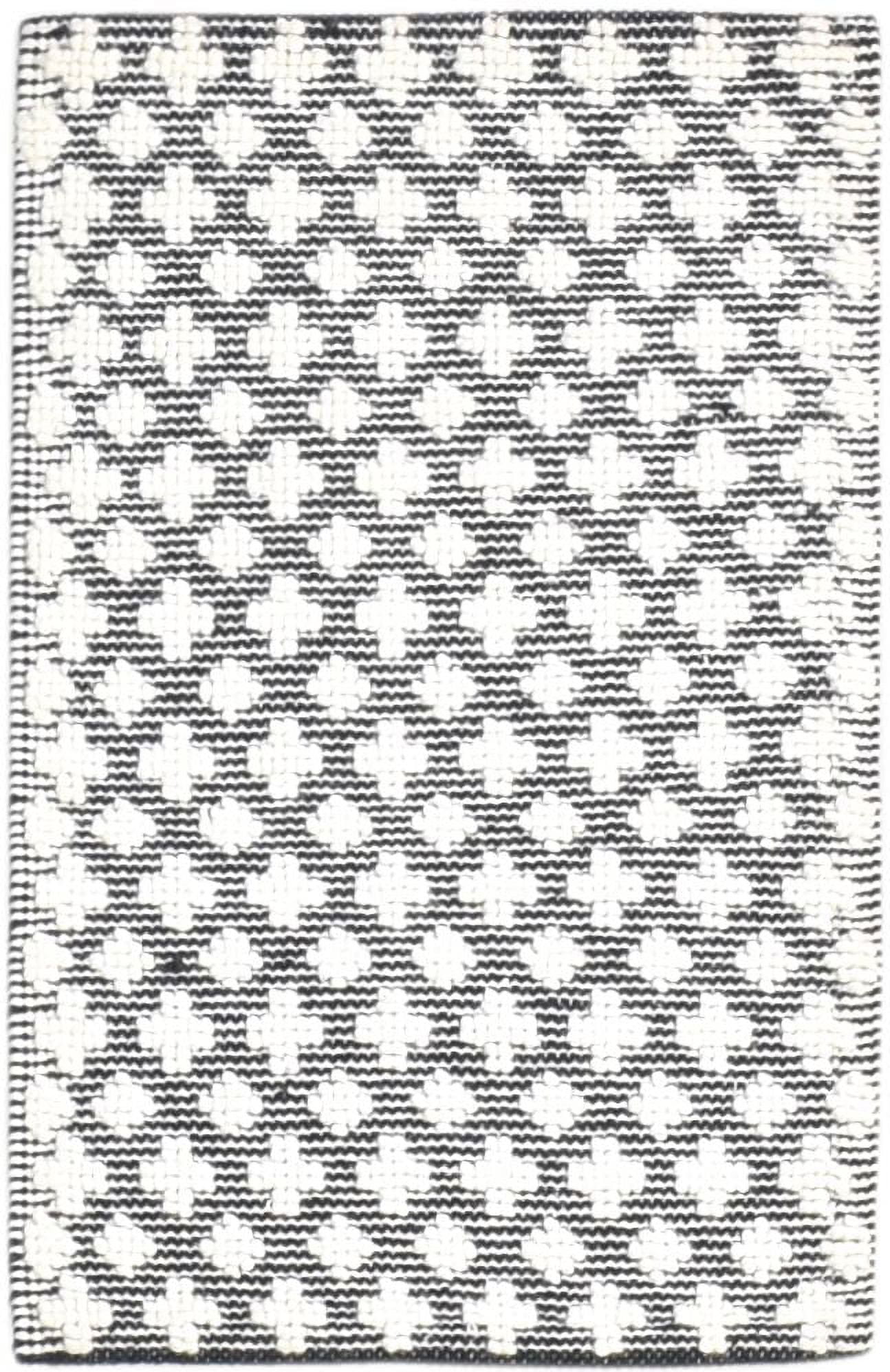 Hand-Hooked Black Wool Rug 2' X 3' Modern Moroccan Modern Small Carpet ...