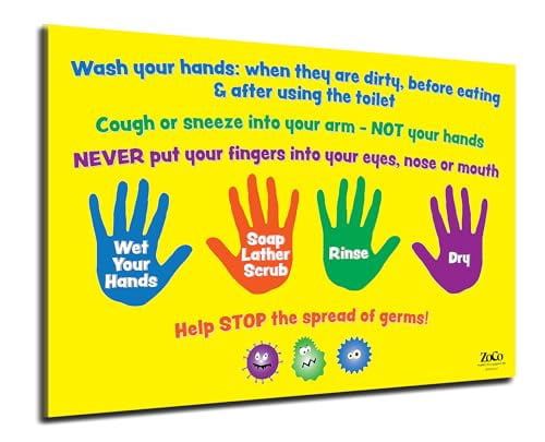 Hand Hygiene Posters (10 Pack) for Kids - Laminated, 12 x 18 inches ...