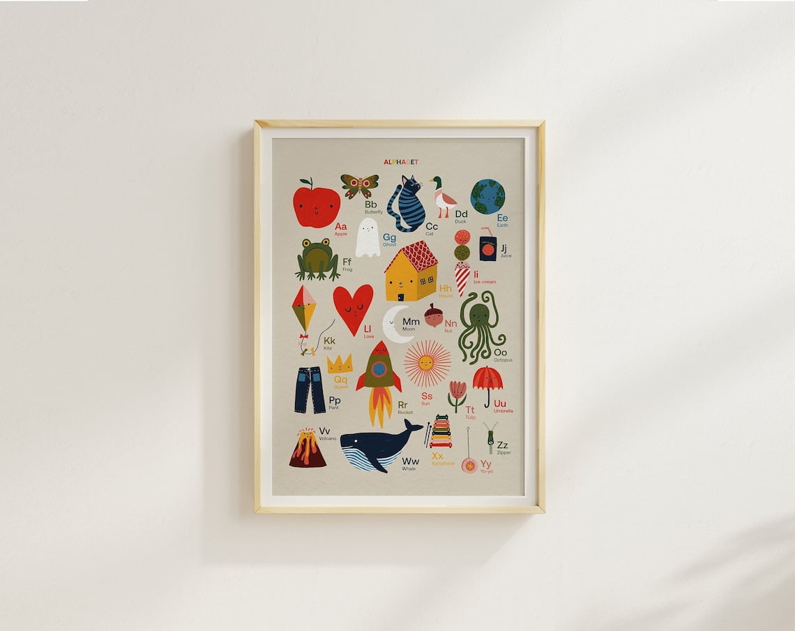 Hand-Illustrated Educational Alphabet Wall Art For Nurseries ...