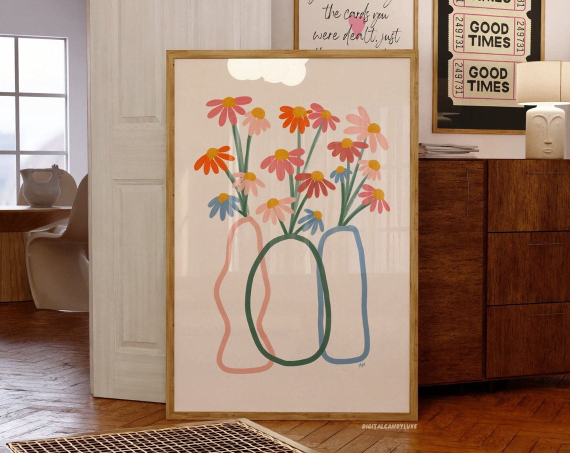 Hand-Illustrated Flower Wall Art Print Trendy Wall Decor Aesthetic ...