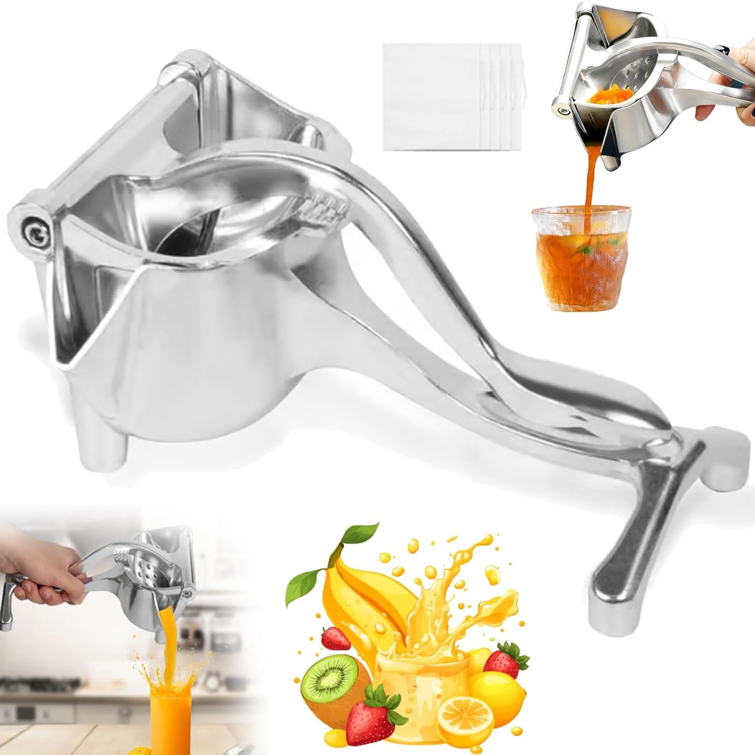Hand Juicer Squeezer- Aluminum Manual Press Juicer, 2026 Upgraded Fresh ...