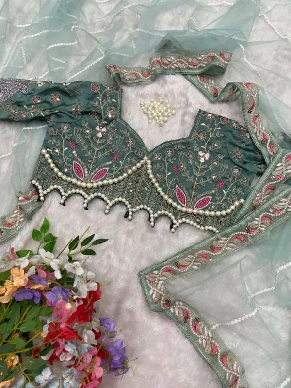 Hand Khatli Pearl Work Green Color Saree With Designer Blouse - Walmart.com