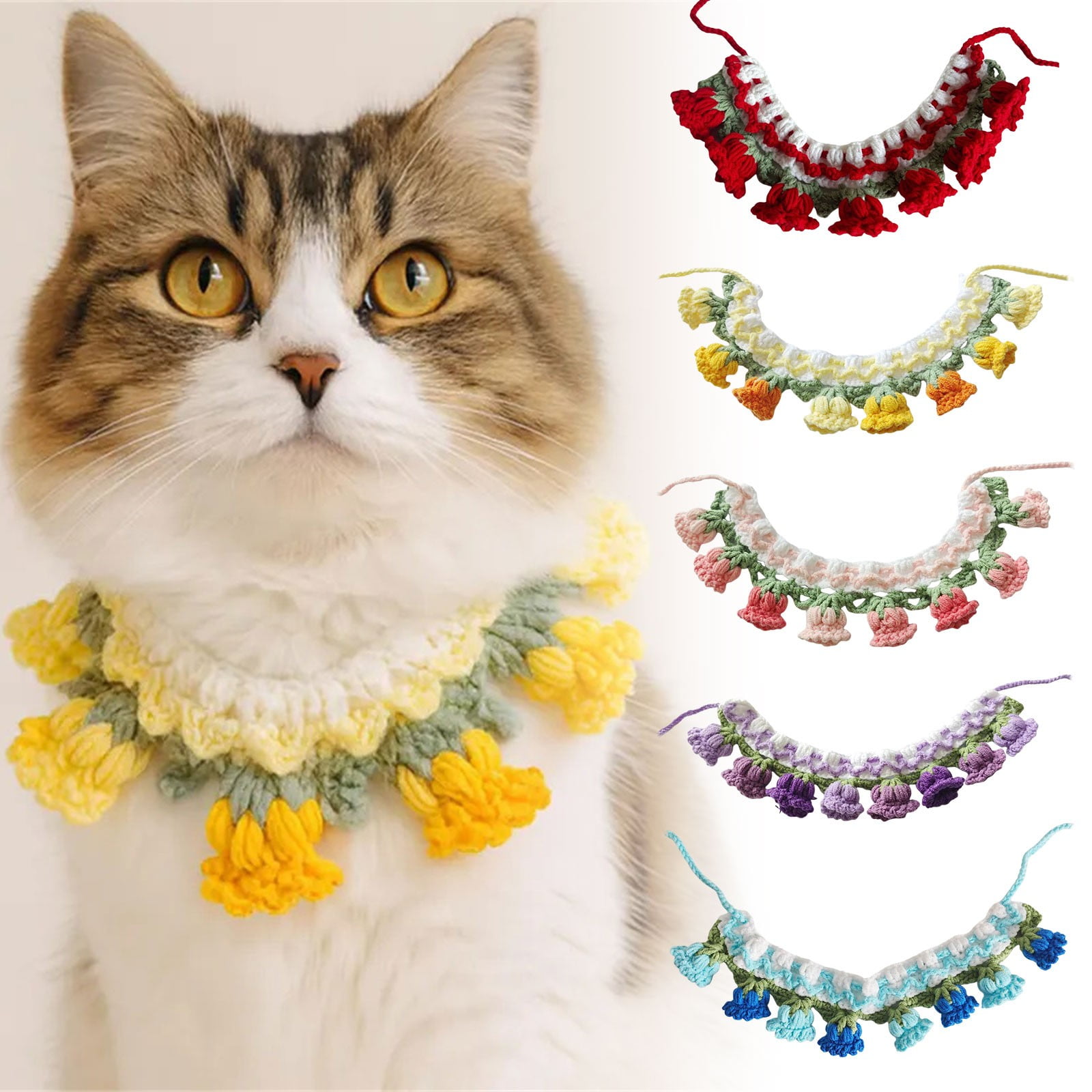 Hand-Knitted Dog Bib for Small Dogs & Cats - Floral Pet Collar, Cozy ...