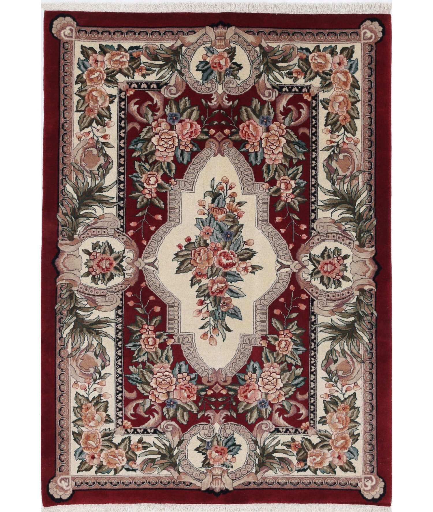 Hand Knotted Heritage Oriental Aubusson Wool Rug - 3'10'' x 5'8 ...