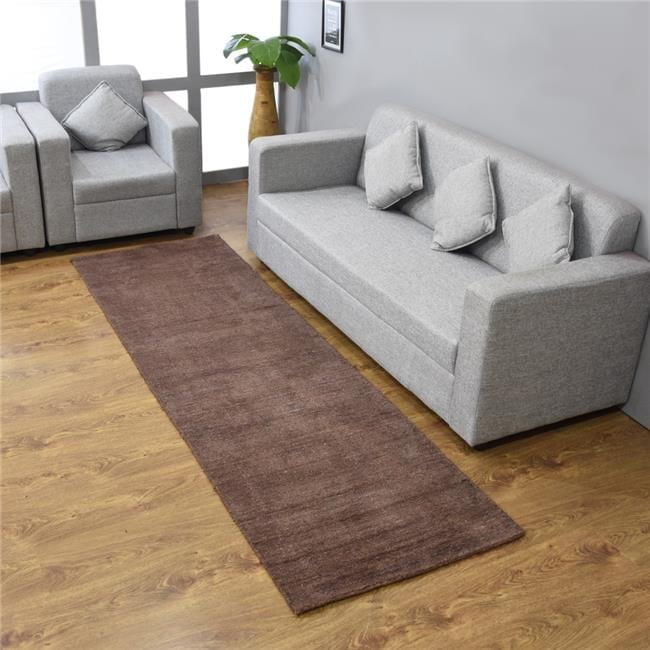 Hand Knotted Loom Silk Mix Solid Runner Area Rug - Light Brown - 2' 6in ...