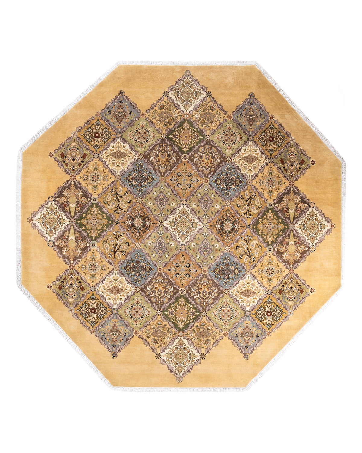 Hand-Knotted Wool Oriental Traditional Yellow Octagon Area Rug 9' 1" x ...