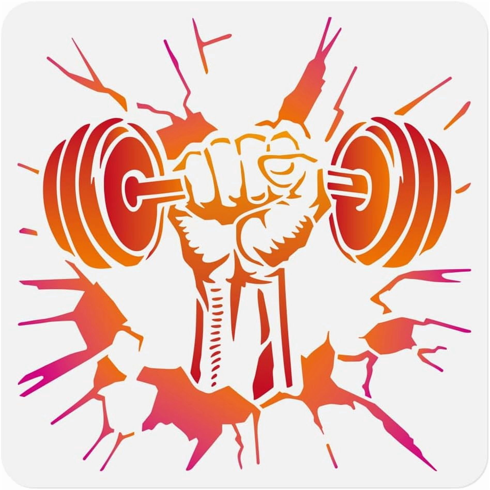 Hand Lifting Dumbbell Wall Stencil for Painting on Gym 11.8 x 11.8 Inch ...