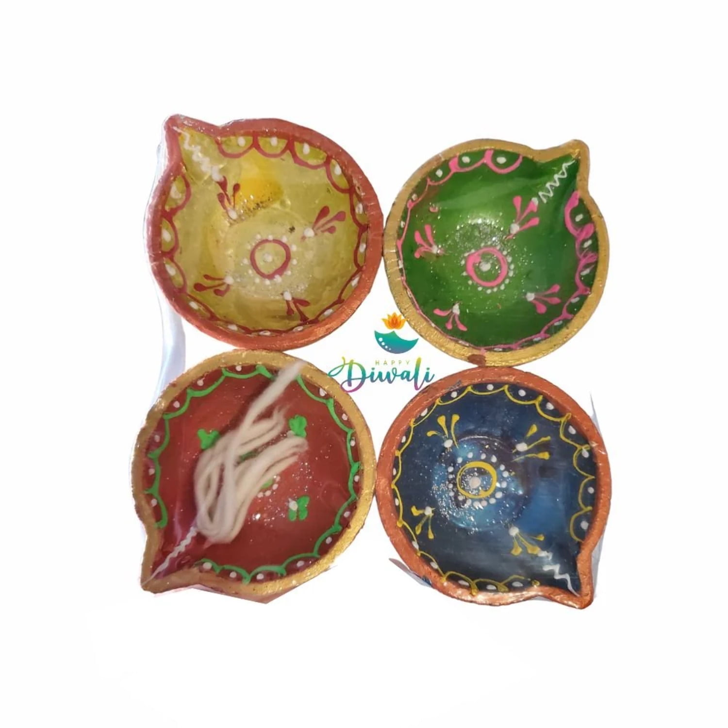Hand Made Clay Diyas for Diwali, Pooja (Set of 4) - Walmart.com