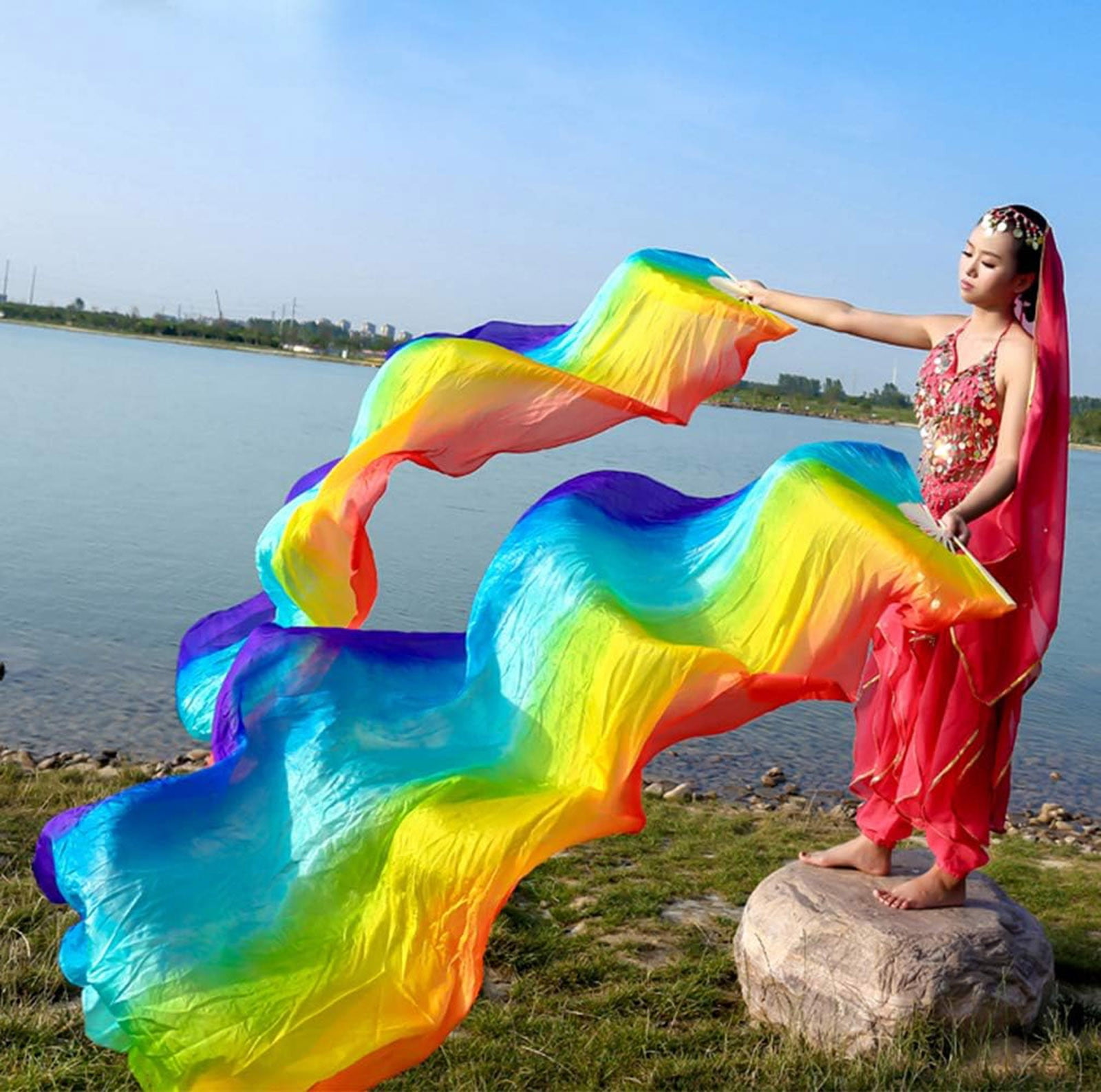 Hand-Made Silk Belly Dance Fan Veils - Bamboo Long Fans Veils Available ...