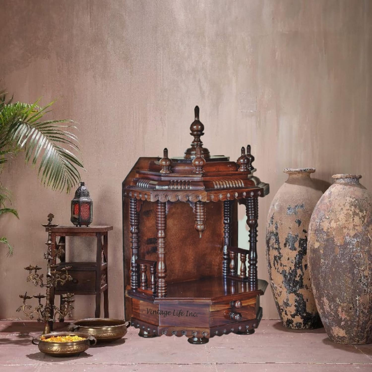 Hand Made Wooden Hindu Temple for Home | Wooden Indian Pooja Mandir ...