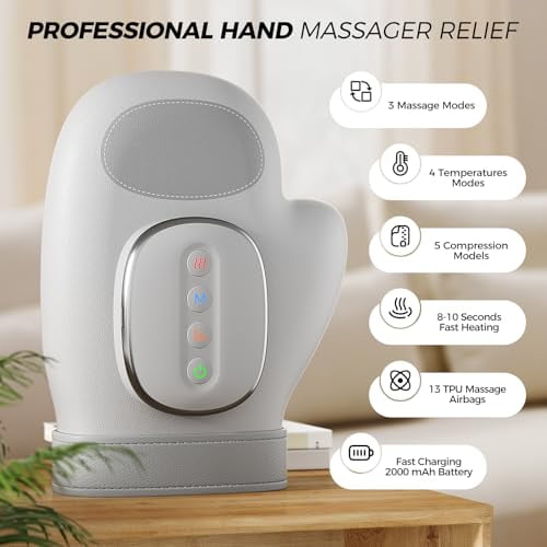 Hand Massager with Heat Compression Relief, 3 Massage 4 Temperatures 5 ...