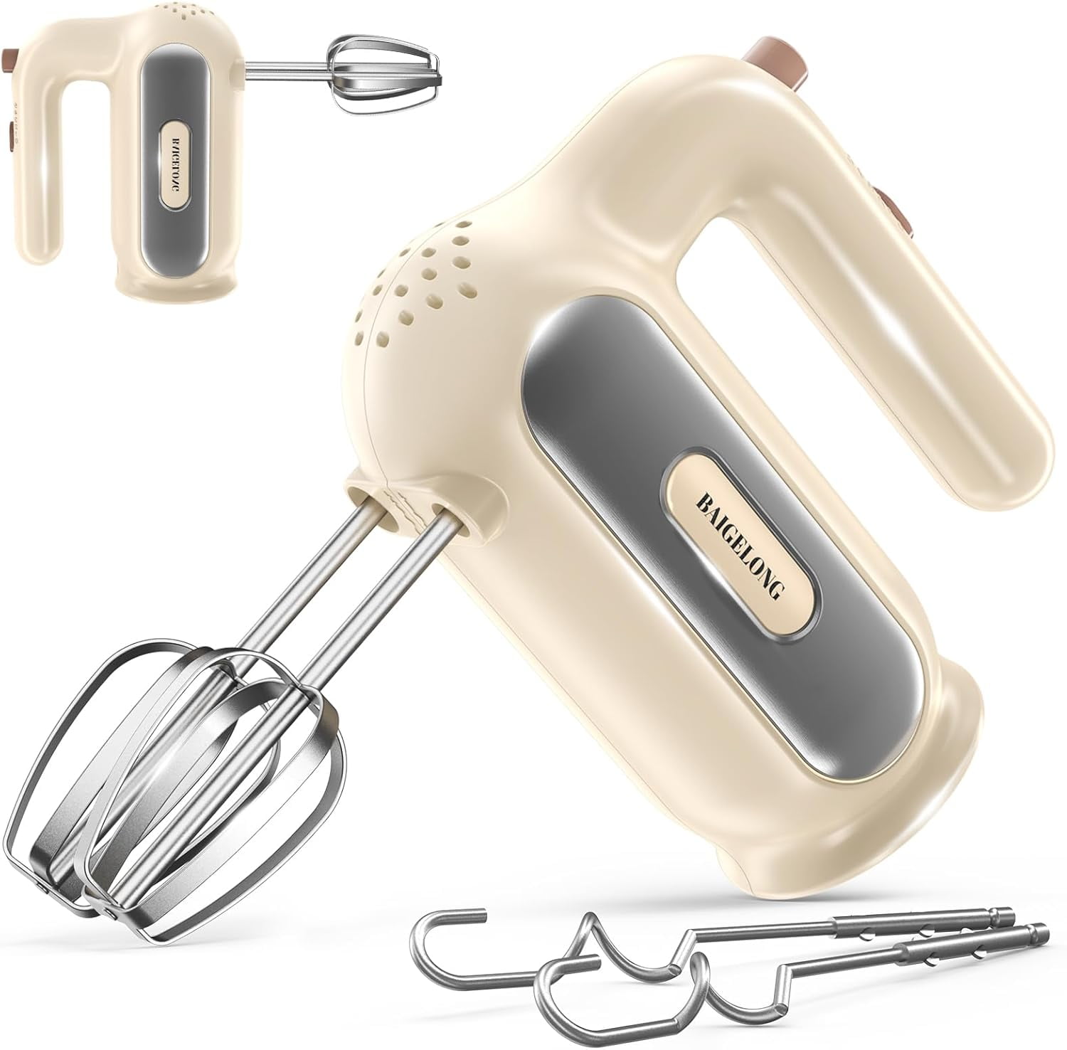 Hand Mixer Electric, 5-Speed Small Handheld Mixer, 2* (Dough Hooks ...