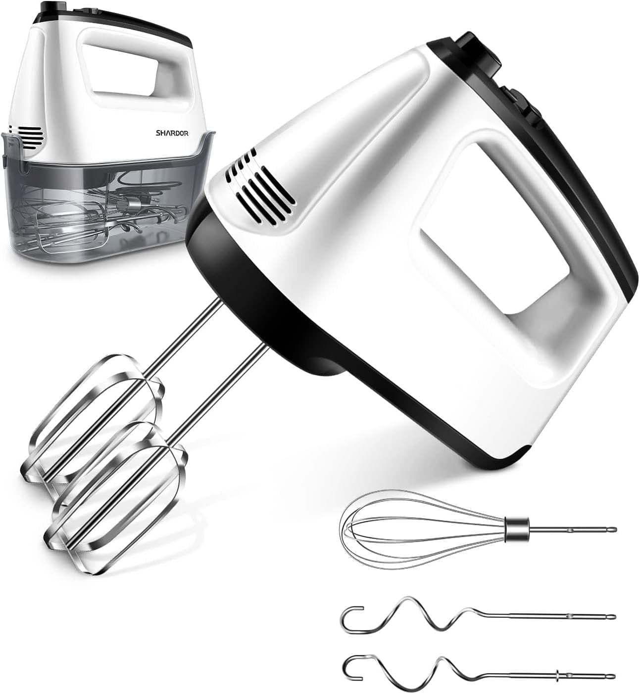 GDOR Hand Mixer Electric with 6 Speeds, Whisk, Stainless Steel ...