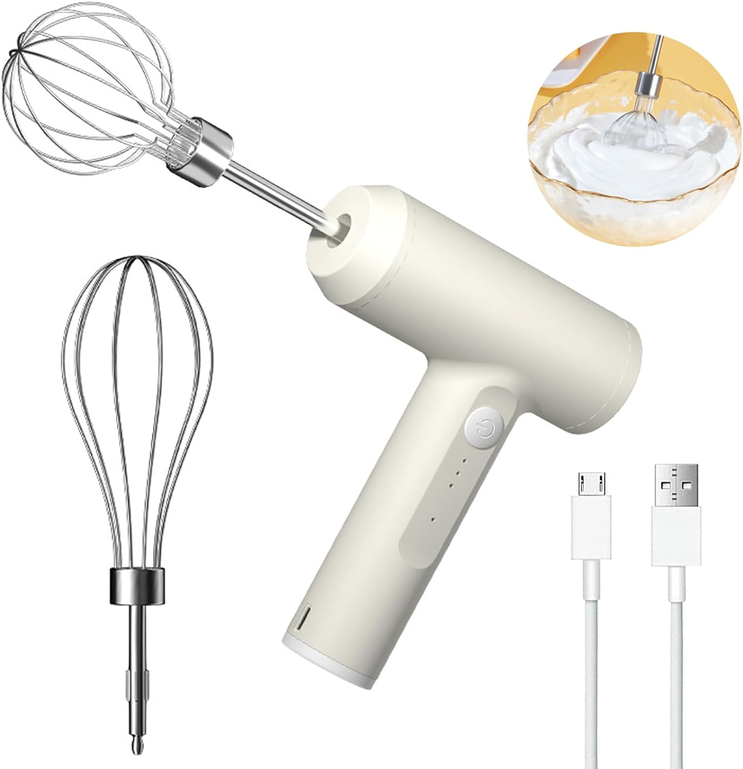 SHANGFEIYA Electric Hand Mixer, Cordless Mini Beater, 3-Speed, USB ...