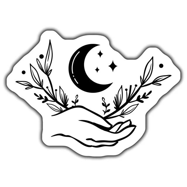 Hand And Moon Sticker, Boho Celestial Sticker, Mystical Vinyl Decal ...