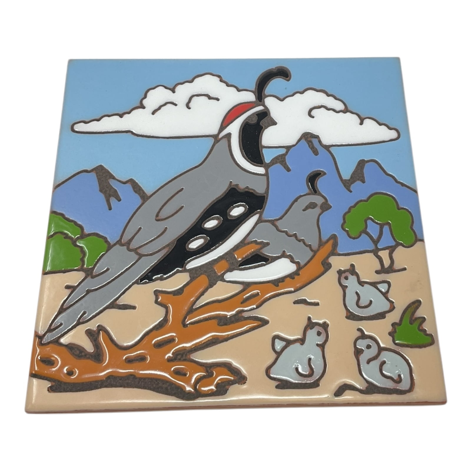 Hand-N-Hand Designs Quail with Babies Southwest 6X6 Hand Glazed ...