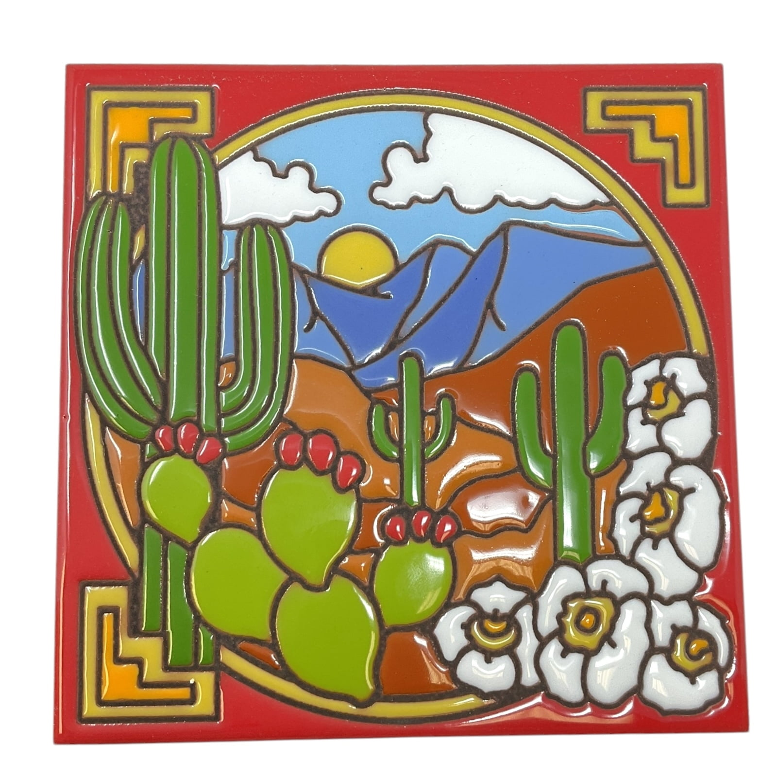 Hand-N-Hand Designs Saguaro Cactus Desert Scene Southwest 6X6 Hand ...
