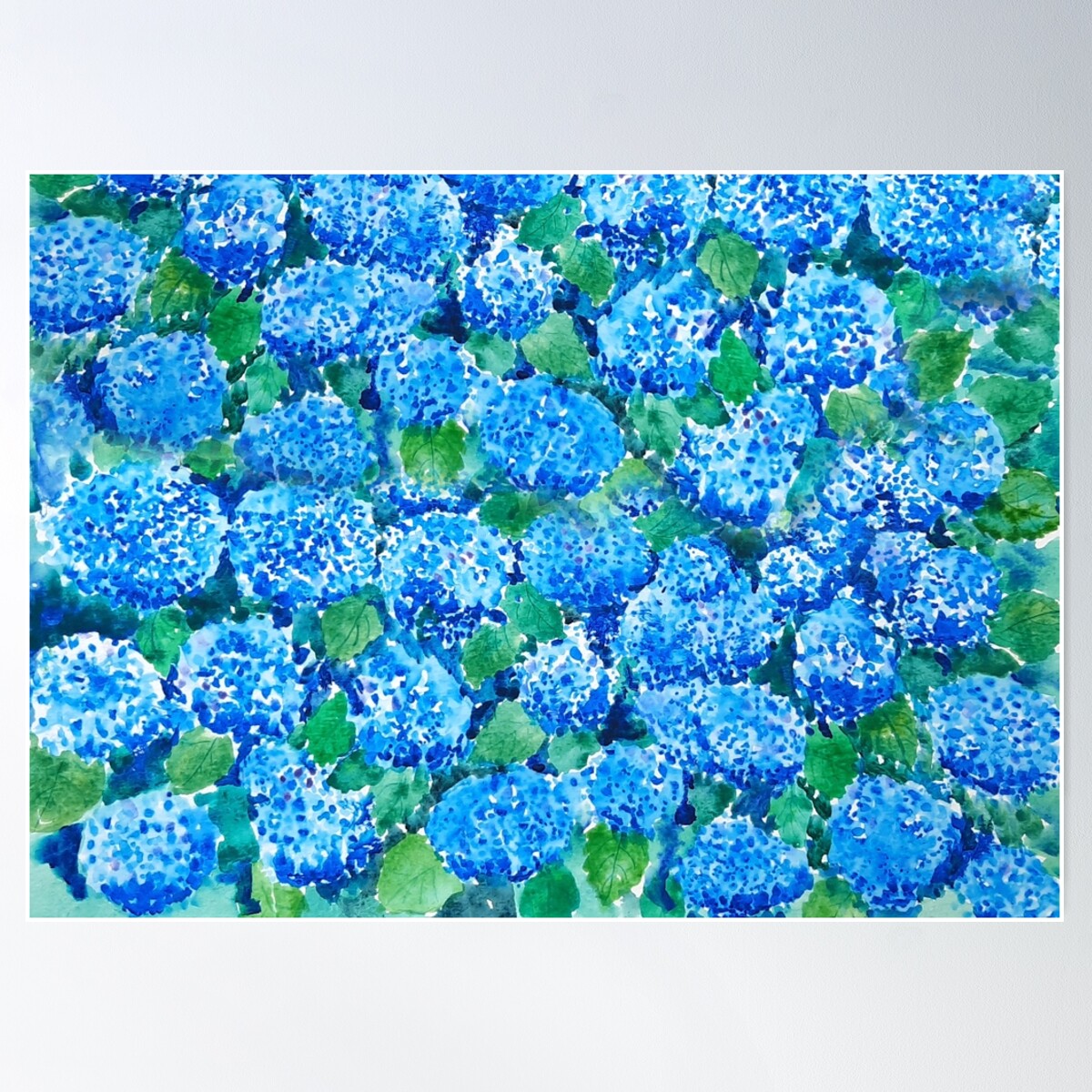 Hand Painted Abstract Blue Hydrangea Wall Watercolor Poster Wall Art ...
