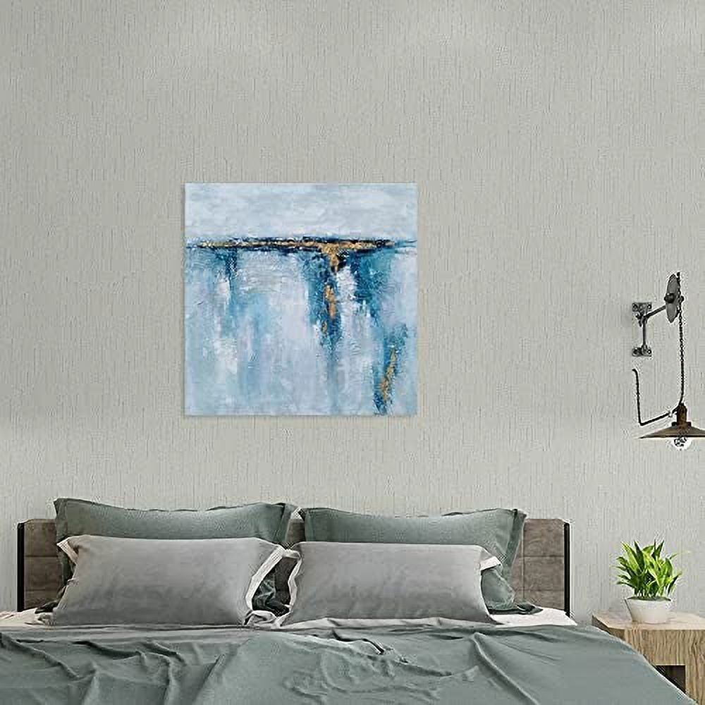Hand-Painted Abstract Ocean Canvas Wall Art with Gold Foil Hand Painted ...