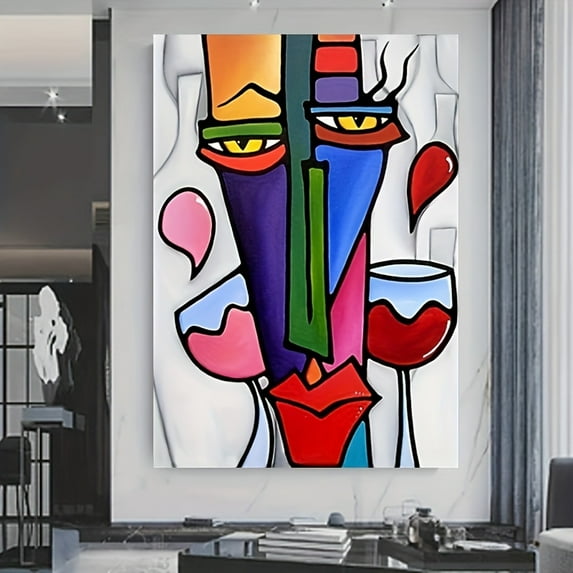 Hand-Painted Abstract Red Wine Men Canvas Art, Modern Colorful Wall ...