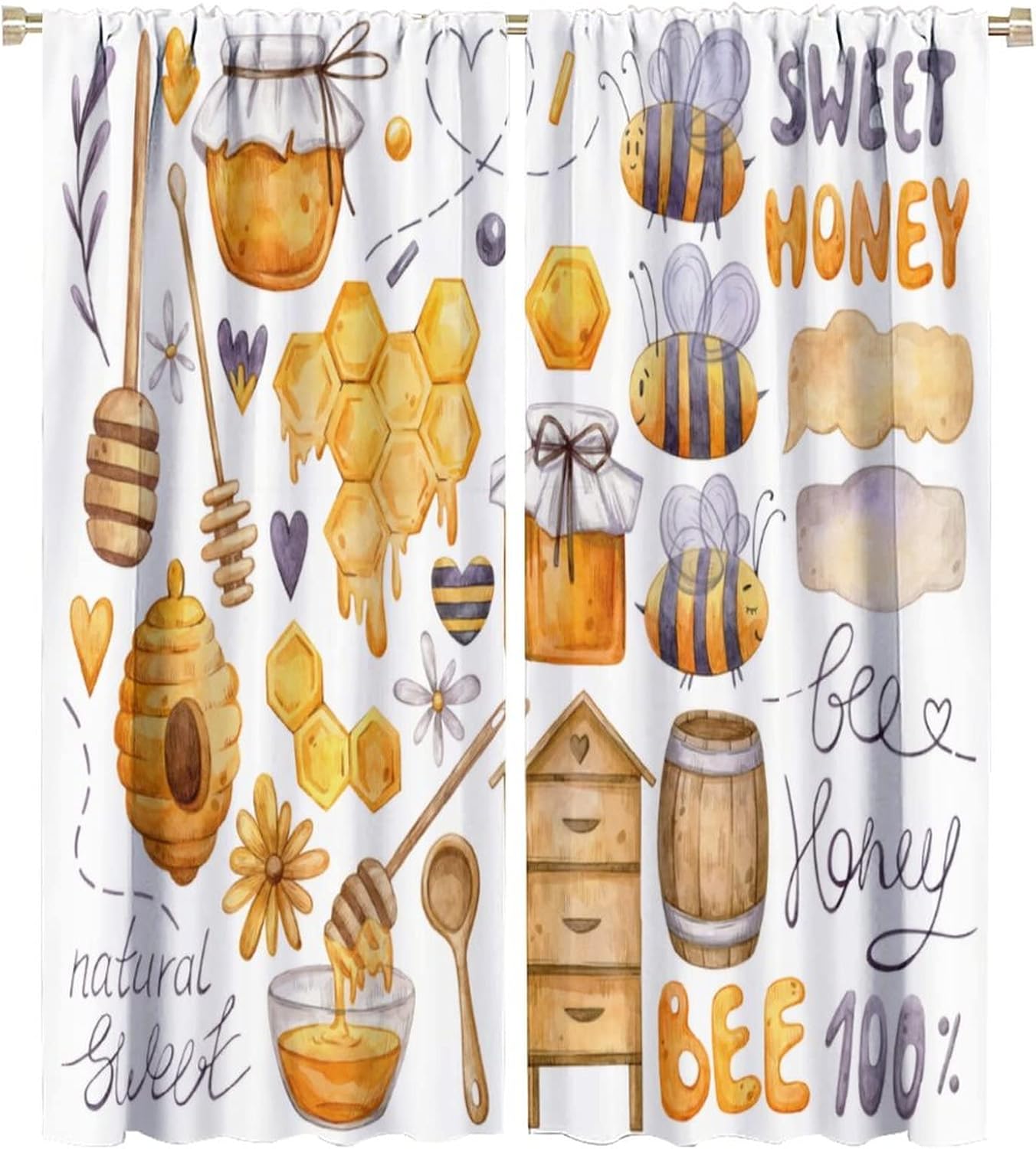 Hand Painted Bee Curtains, Vintage Hand Painted Bee Honey Hive Beehive ...