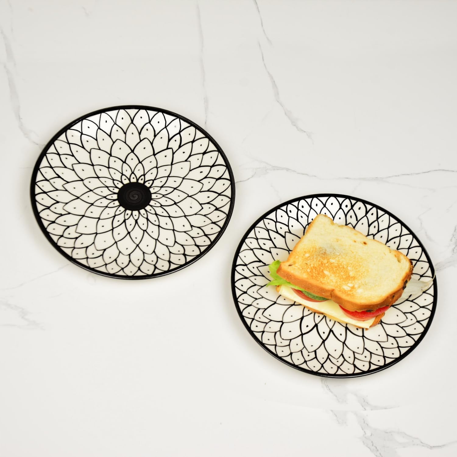 Hand Painted Black & White Spiral Ceramic Quarter Plates Set Of 2 - 7 ...
