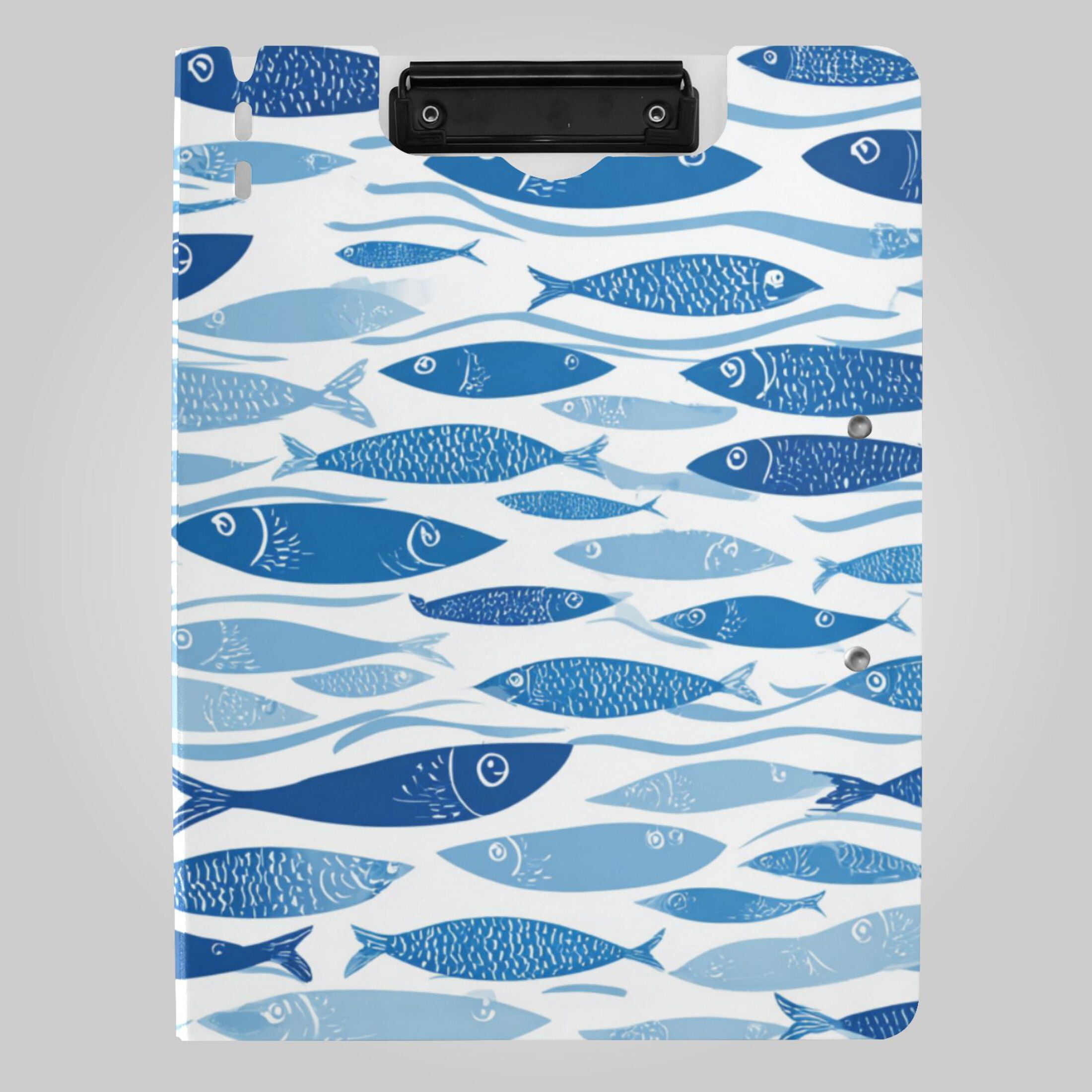 Hand Painted Blue Fishes Foldable Binder Folder Clipboard with Pen Slot ...