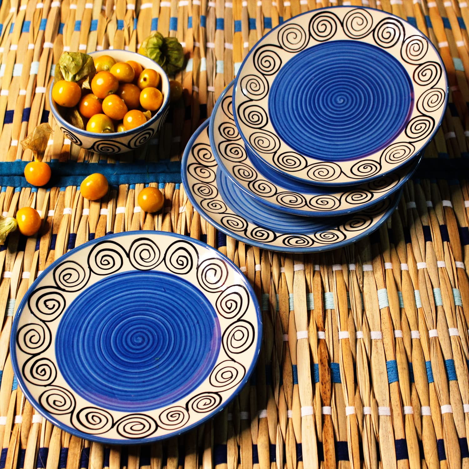 Hand Painted Blue Swirl Ceramic Quarter Plates Set Of 4 | Small Side ...