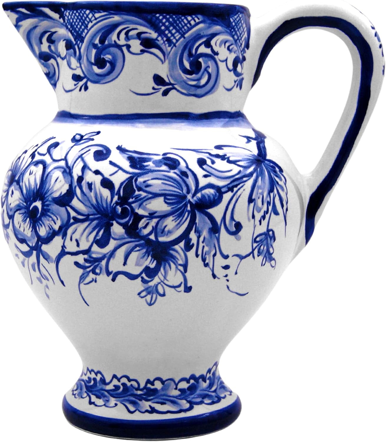 Hand Painted Blue and White Portuguese Pottery Ceramic Flower Pitcher ...