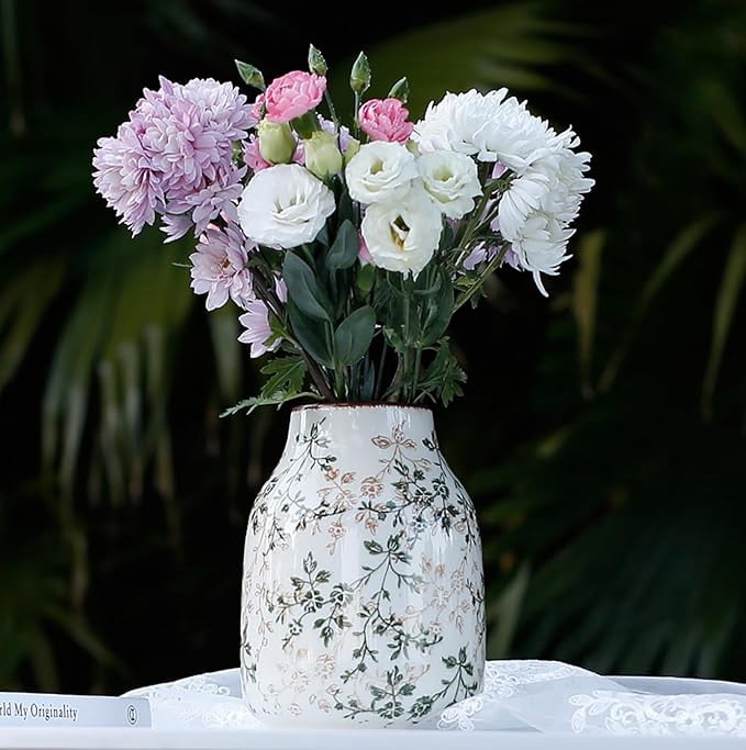 Hand-Painted Botanical Ceramic Vase with Earthy Floral Motifs - Organic ...
