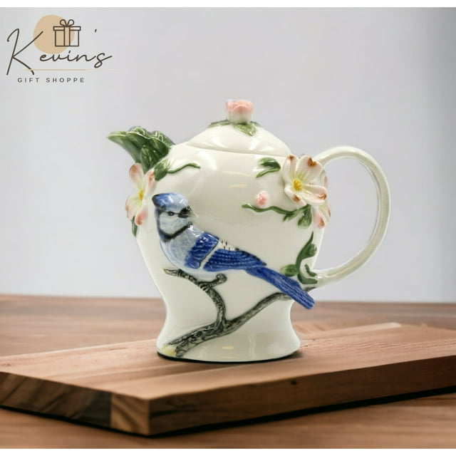 Hand Painted Ceramic Blue Jay Bird Teapot Tea Party Decor Cafe Decor ...