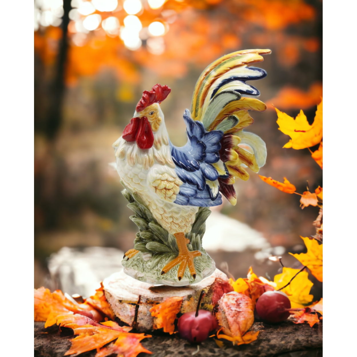 Hand Painted Ceramic Colorful Rooster Statue 11x6.5x15.75 Gift ...