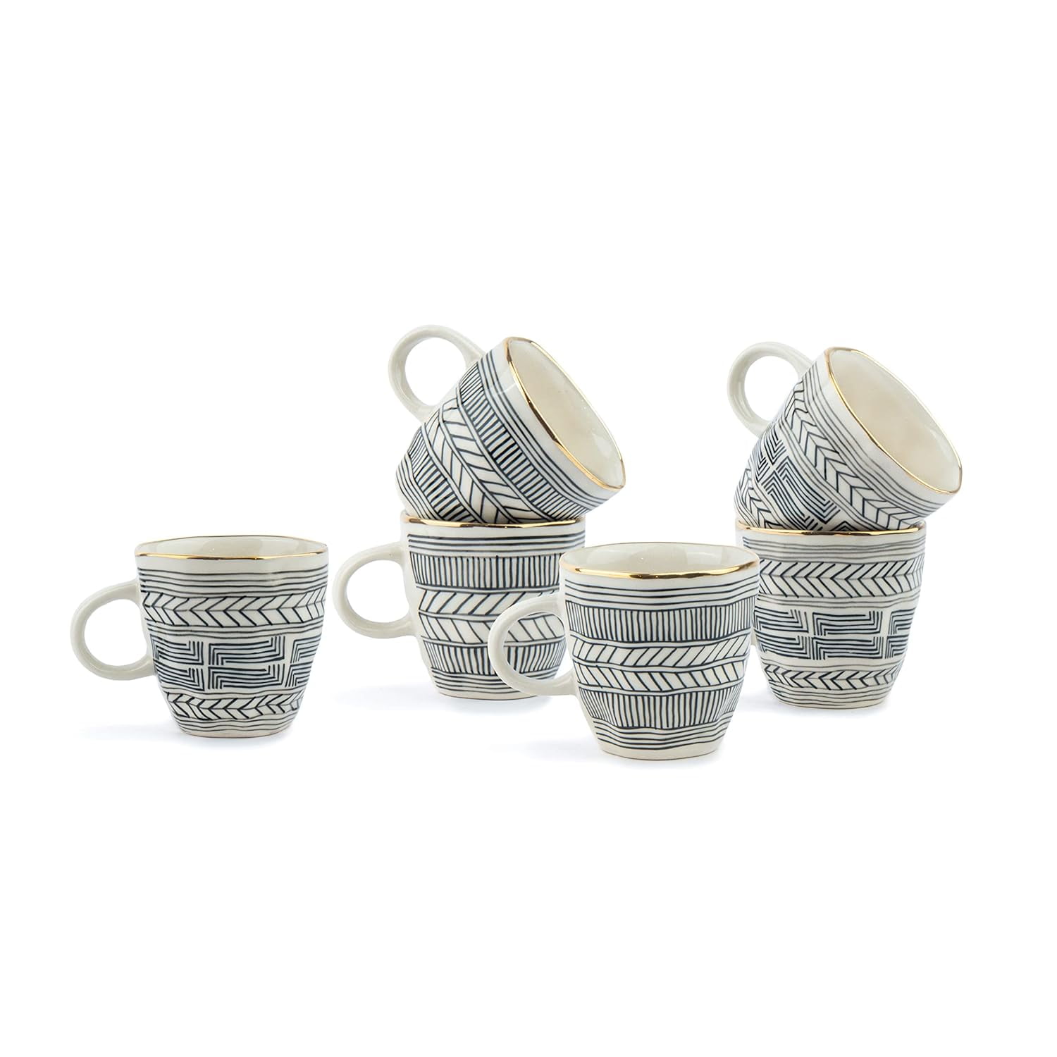 Hand Painted Ceramic Organic Coffee Cup Set Of 6 - 250ml Each, Off ...
