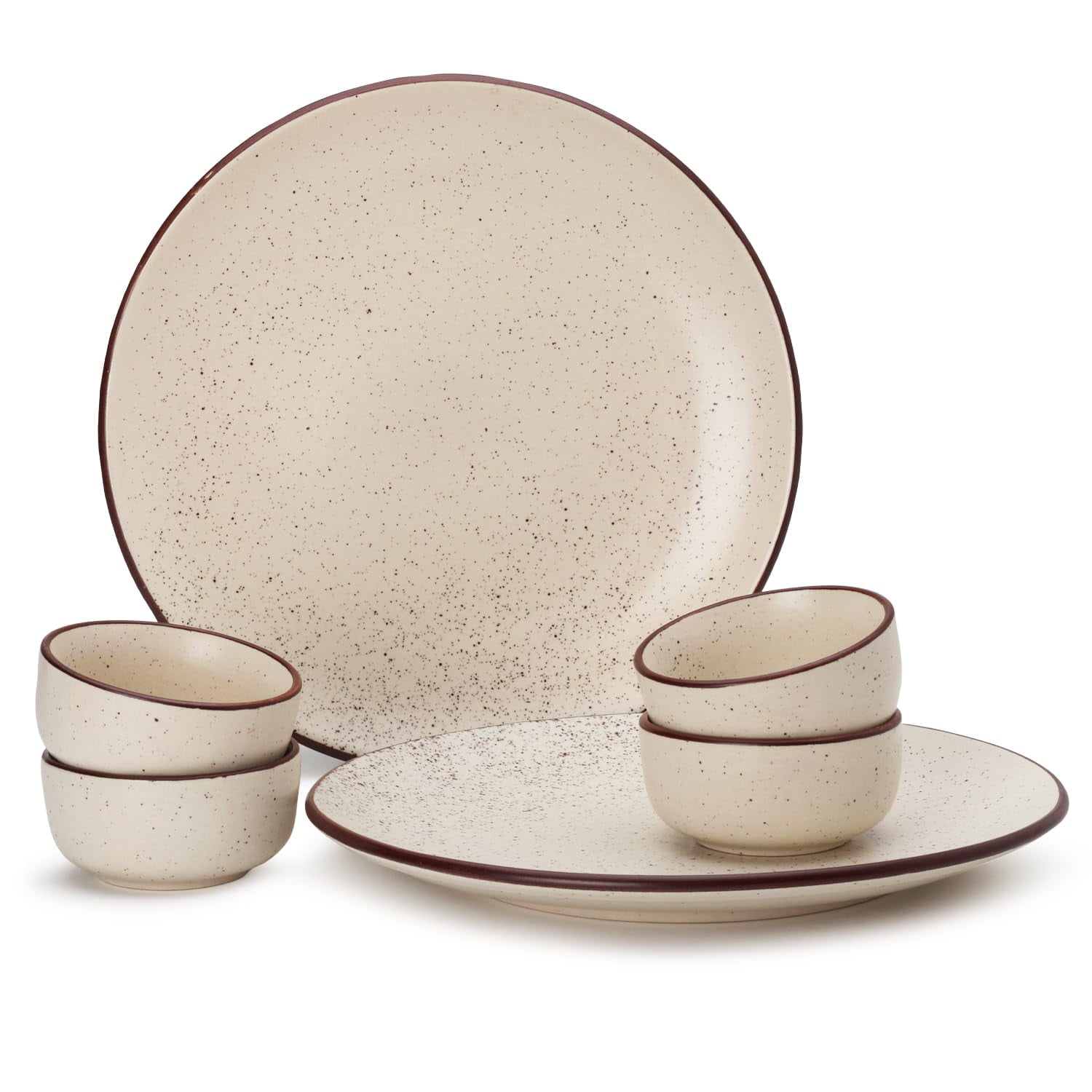 Hand Painted Ceramic Stoneware Dinner Set - Pack Of 6 Pcs, Beige ...