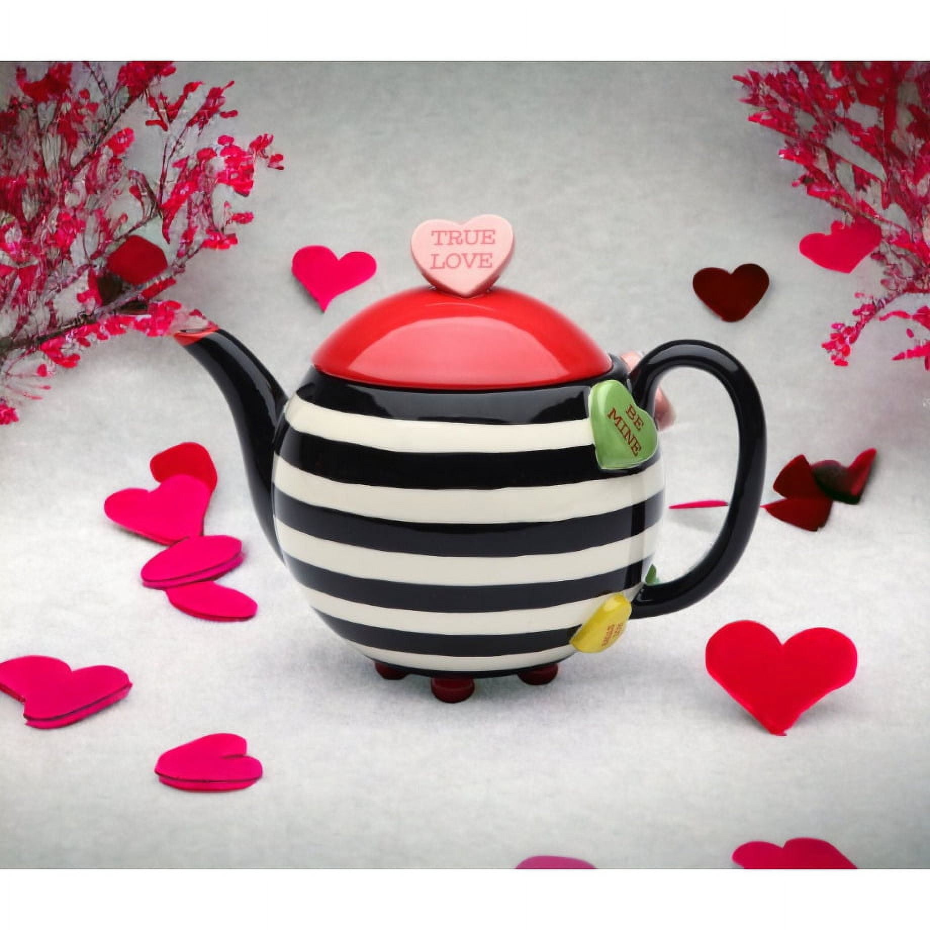 Hand Painted Ceramic Striped Teapot with Hearts 16oz Kitchen or ...