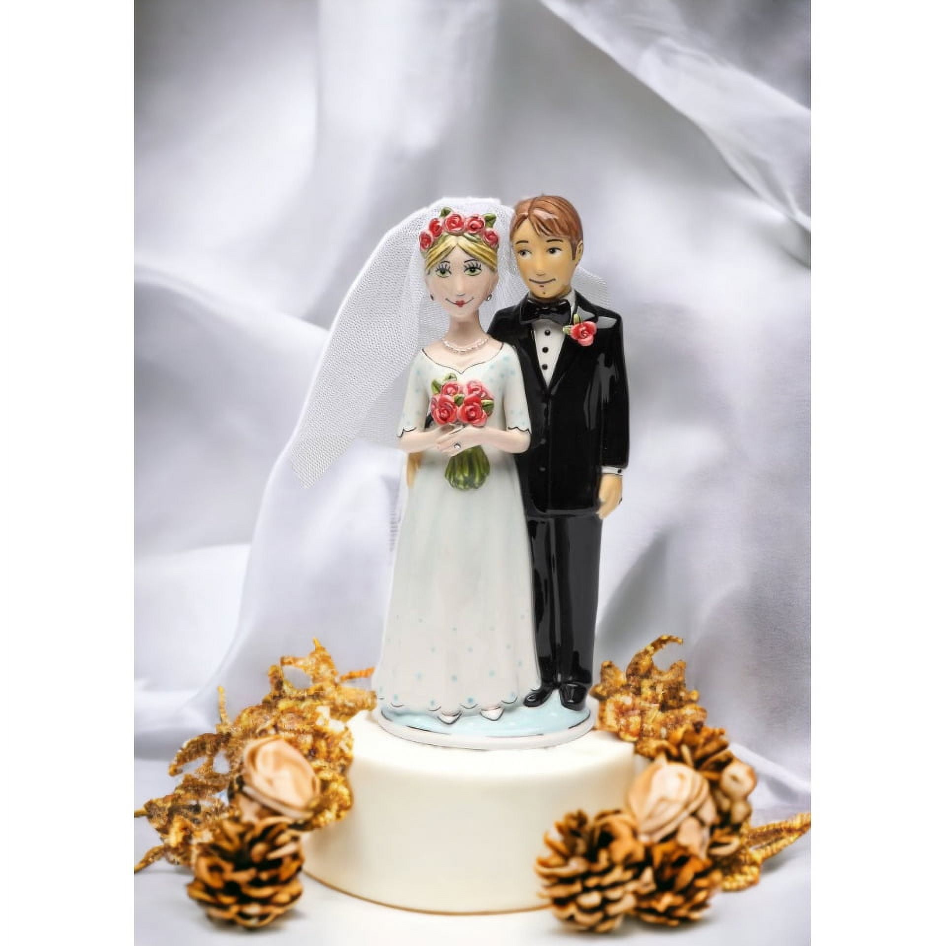 Hand Painted Ceramic Wedding Bride and Groom Cake Topper Wedding Decor ...