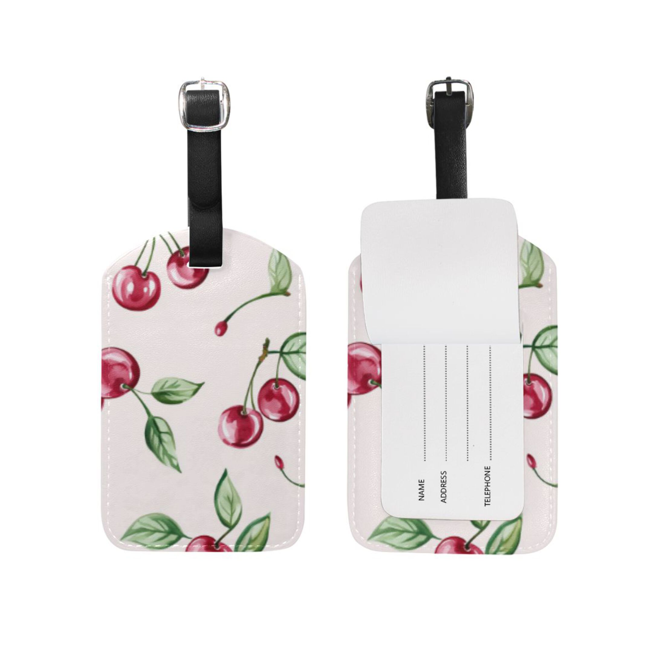 Hand Painted Cherry and Leaf Luggage Tags PU Leather Name ID Labels for ...