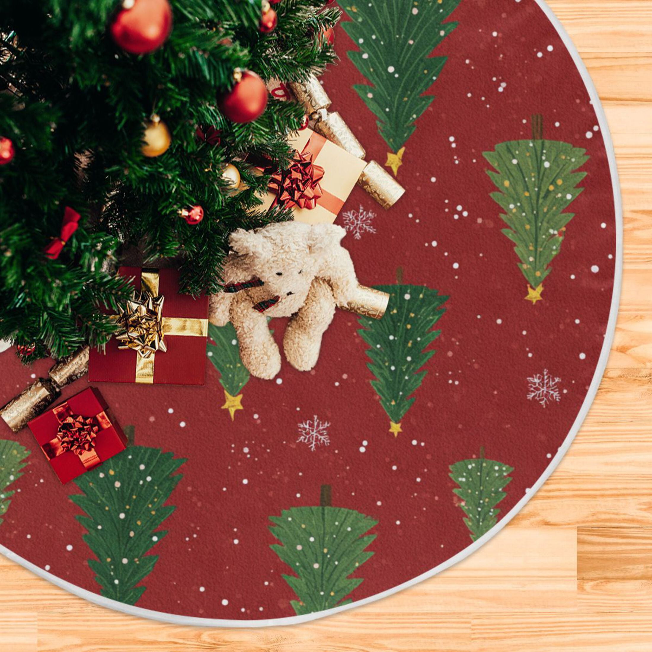 Hand Painted Christmas Tree with Stars Christmas Tree Skirt Opening ...