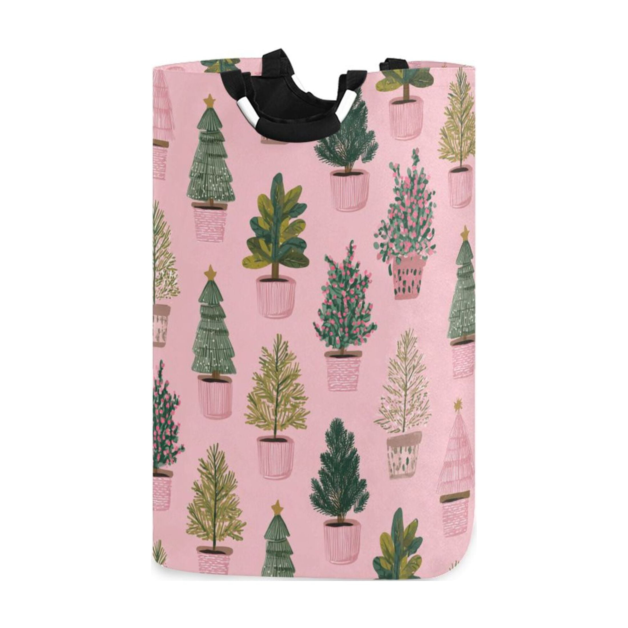 Hand Painted Christmas Trees in Pot Laundry Basket with Handles ...