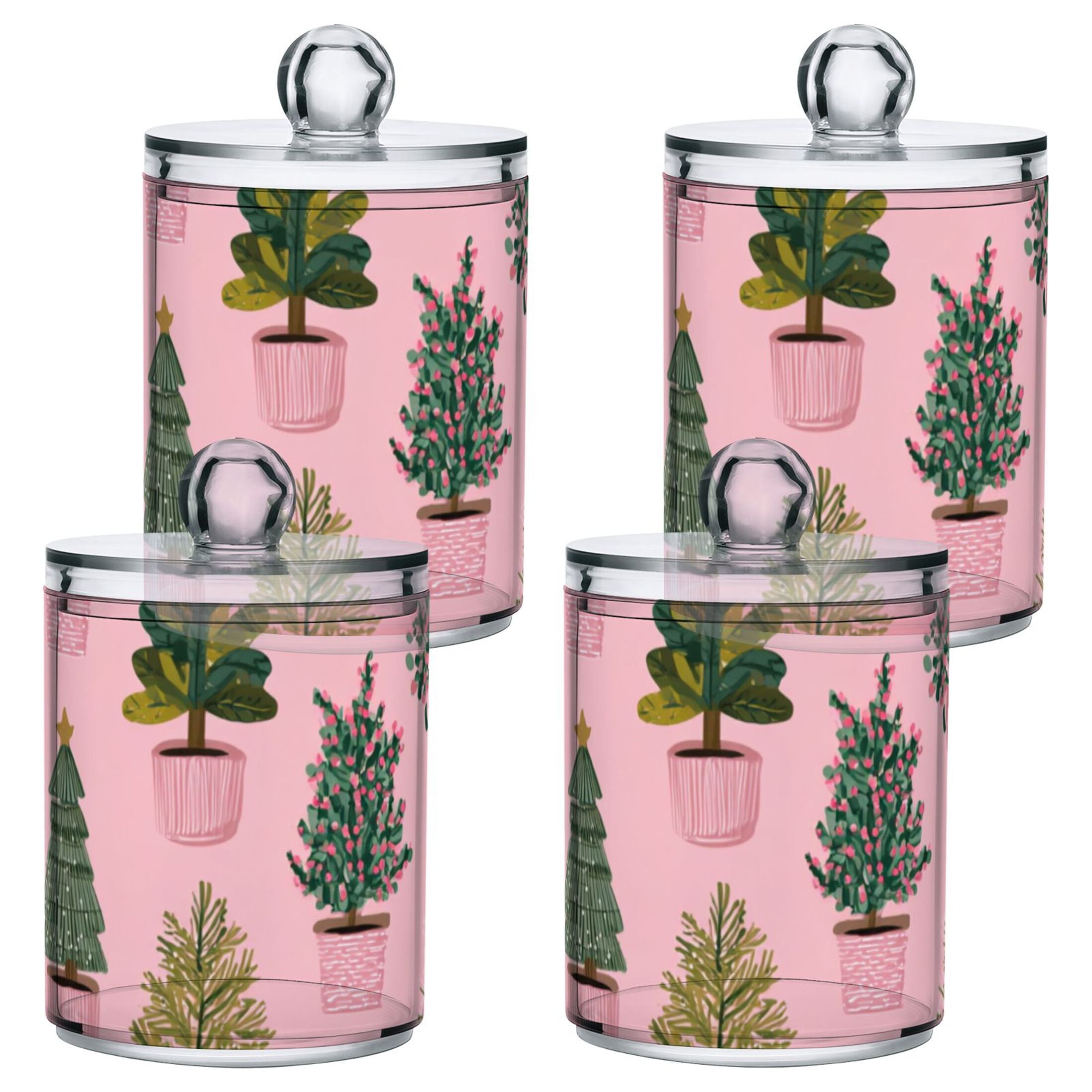 Hand Painted Christmas Trees in Pot Translucent Plastic Cans Storage ...