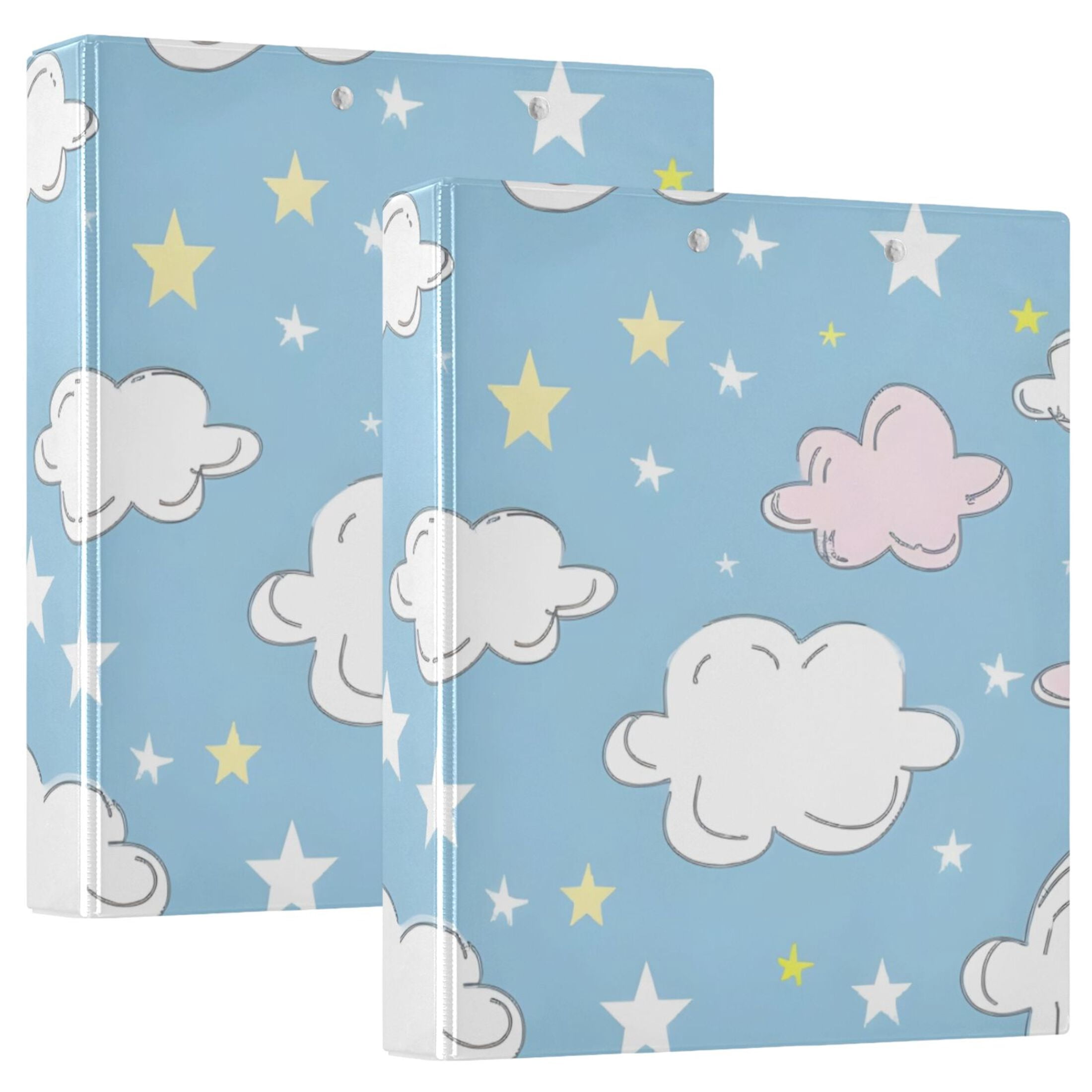 Hand Painted Clouds Stars Round Ring Binder 3 Rings 1.5" Capacity File ...