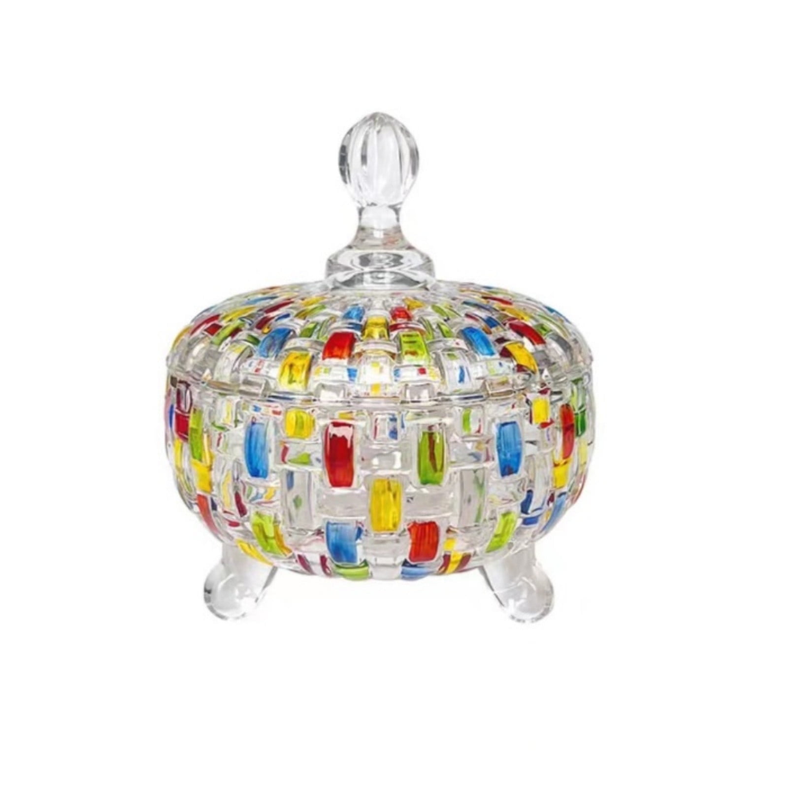 Hand Painted Colored Glass Candy Jar With Woven Pattern, Fruit Contrast ...