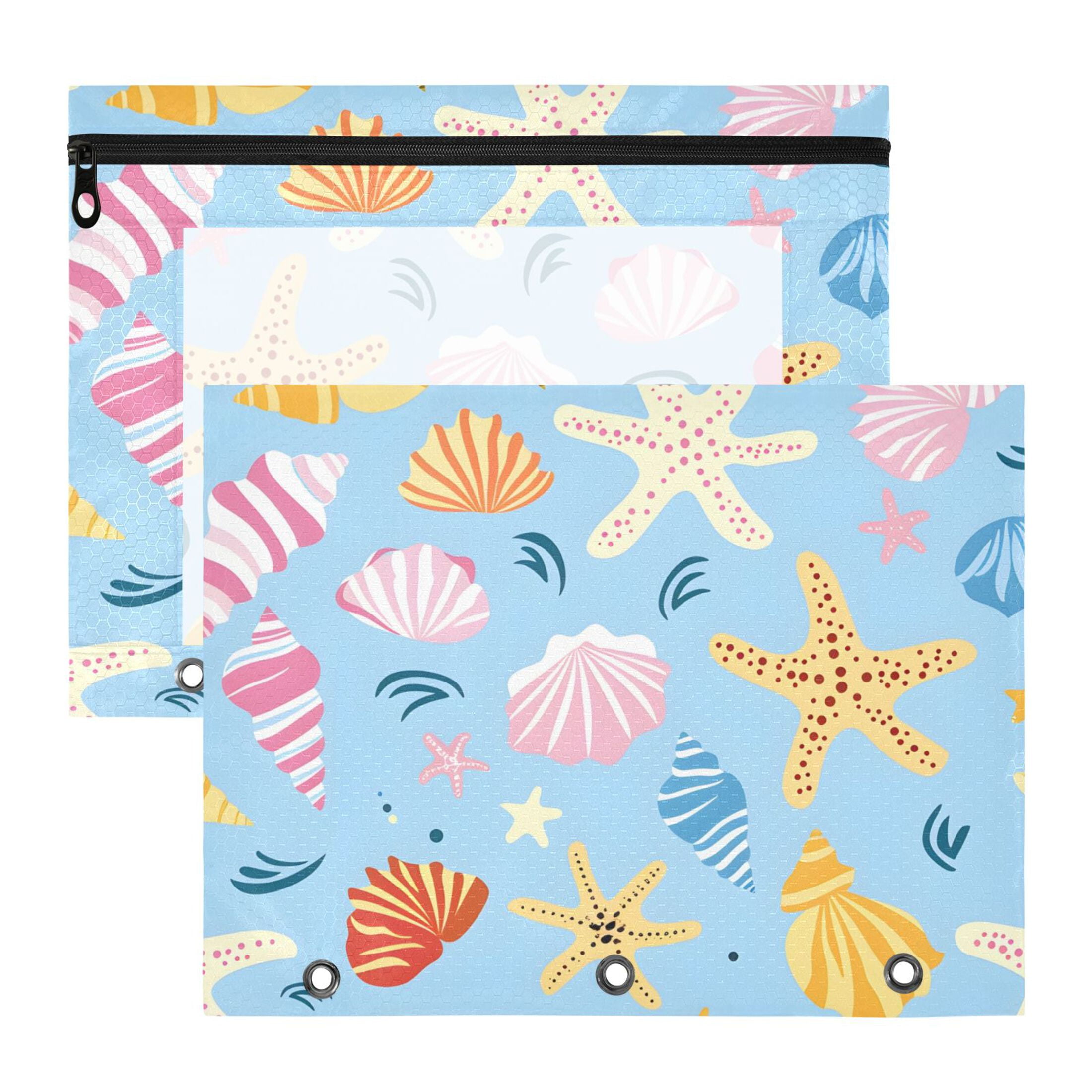 Hand Painted Colorful Sea Shells Starfishes 3-Ring Binder Pouches A4 ...